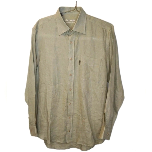 Barbour | Shirts | Barbour Linen The Plain Shirt Men Med Sage Green ...